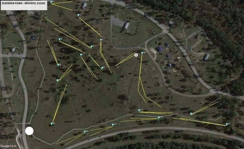 Deussen park has new disc course. 18 holes, paved tee pads with