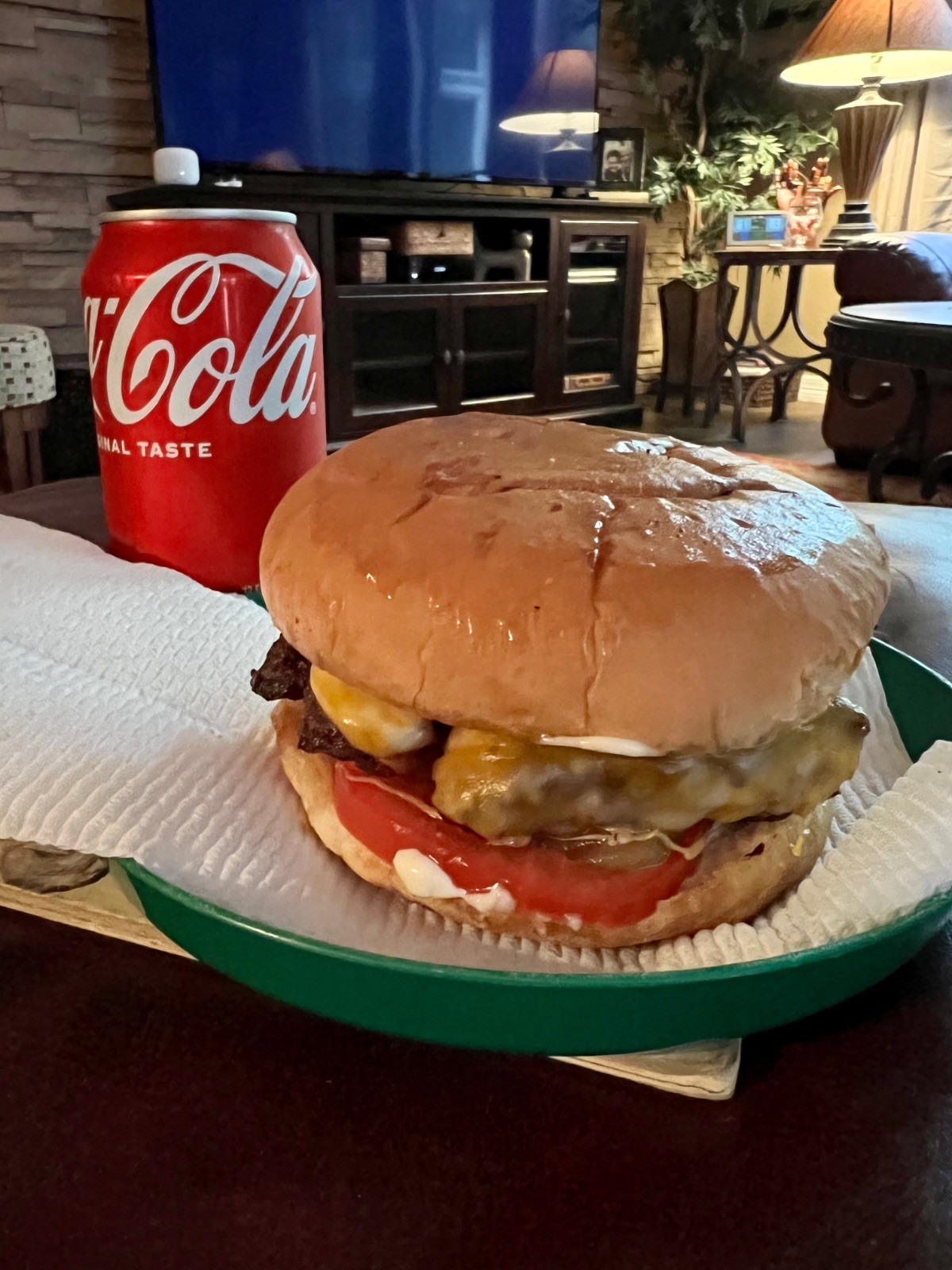 A good ol greasy, cast iron cheeseburger