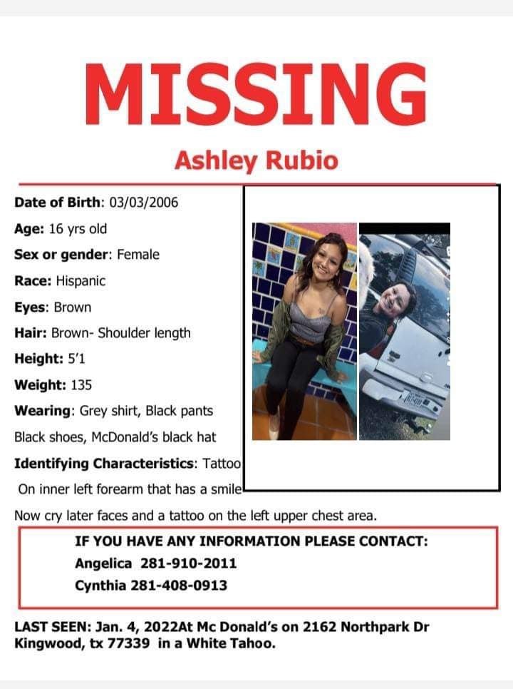 Missing teen from our area - Please be on the lookout for Ashley