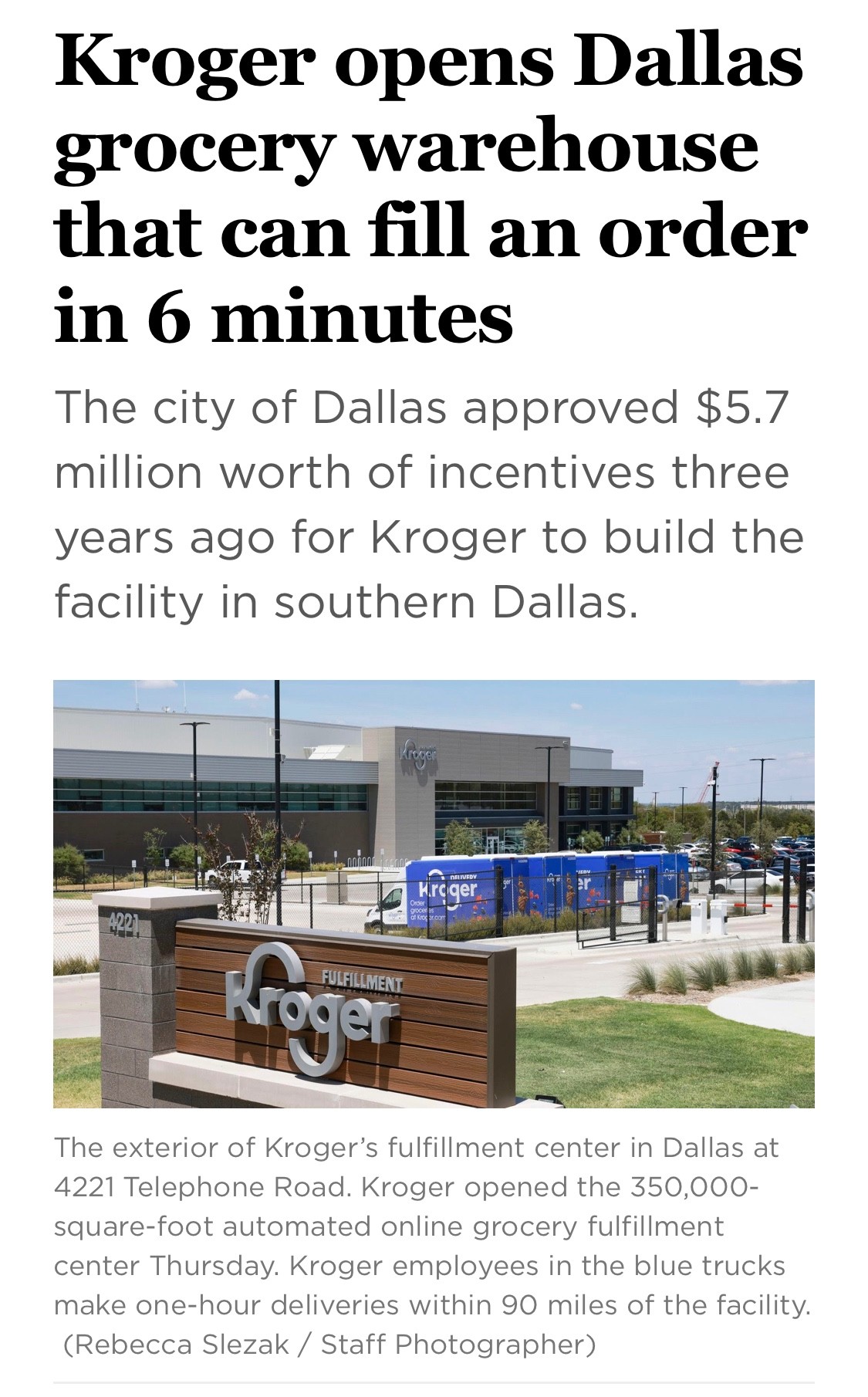 Kroger - Dallas - fills orders in 6 minutes
