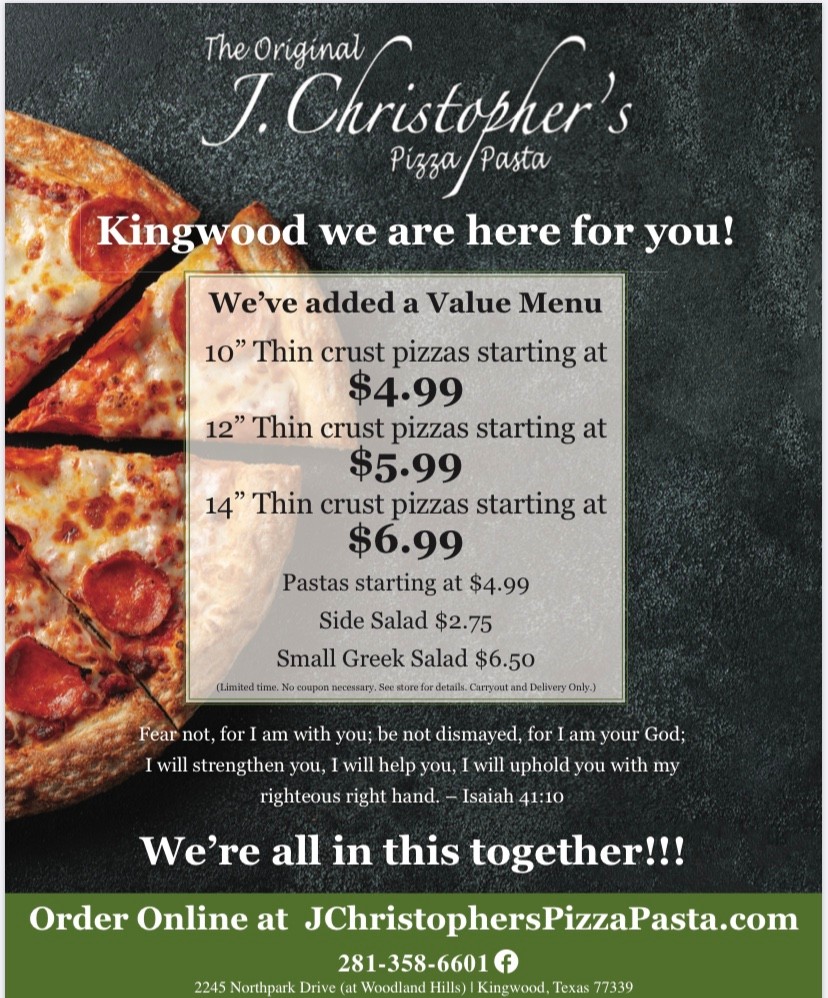 J Christopher's Specials on Pizza