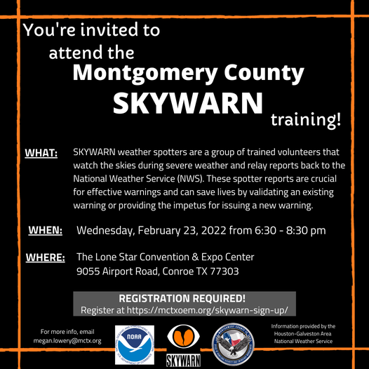 2022 Skywarn Spotter Training class on Wednesday 2/23/22 from 6: